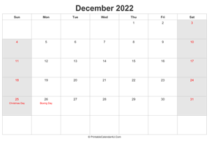 2022 UK Calendar Templates